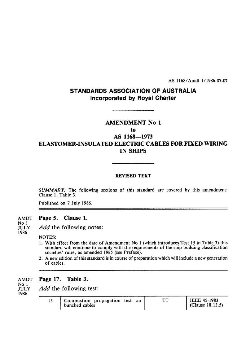 AS 1168-1973 AMDT 1 – Most Currently Technical Standards